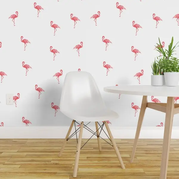 Spoonflower Pink White Modern Abstract Pattern Flamingo Custom Pre-pasted Wallpaper