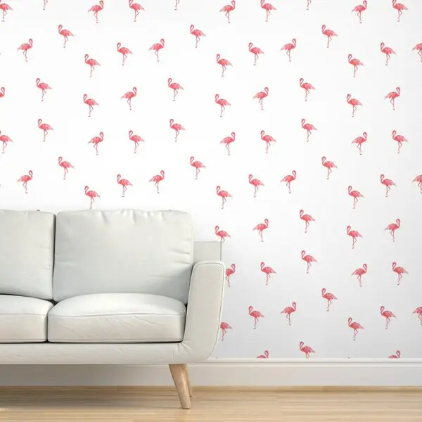 Spoonflower Pink White Modern Abstract Pattern Flamingo Custom Pre-pasted Wallpaper