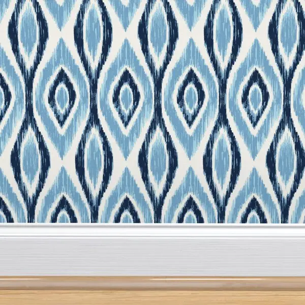 Spoonflower Blue And Navy Ikat For Ot 100% Natural Sisal Grasscloth Wallcovering - Navy,blue