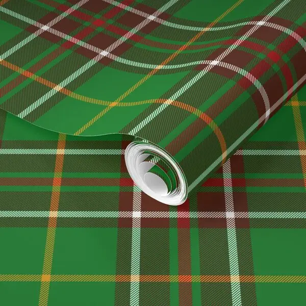 Spoonflower Plaid Tartan Canada Newfoundland Province Custom Pre-pasted Wallpaper - Green,brown