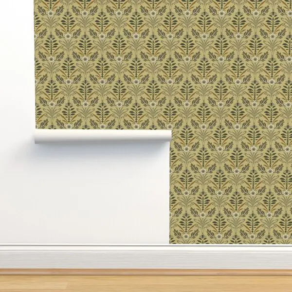 Spoonflower Art Nouveau Medium 100% Natural Sisal Grasscloth Wallcovering