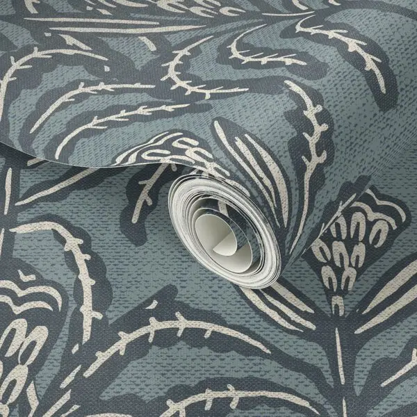 Spoonflower Maisey Denim Custom Pre-pasted Wallpaper - Blue