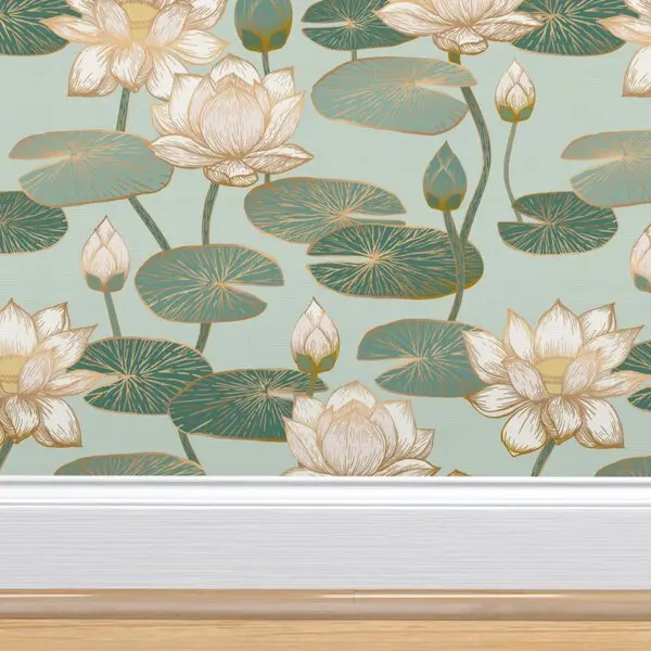 Spoonflower Lotus Blossoms 100% Natural Sisal Grasscloth Wallcovering