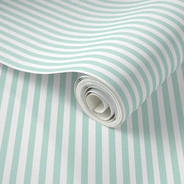 Spoonflower Mint And White Stripes Pinstripes Green Blue Light Traditional Wallpaper - Mint,white,gray