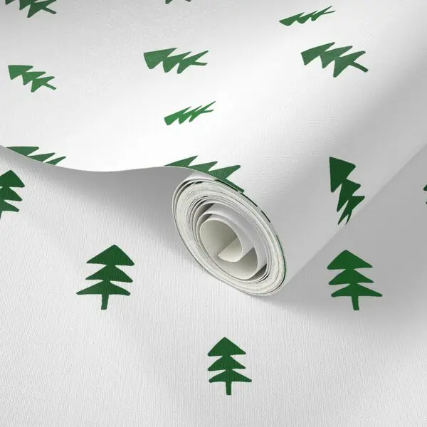 Spoonflower Green Nature Forest Woodland Trees Woods Outdoors Custom Pre-pasted Wallpaper - Mint,green
