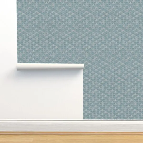Spoonflower Light Blue And Silver Geometric Deco 100% Natural Sisal Grasscloth Wallcovering