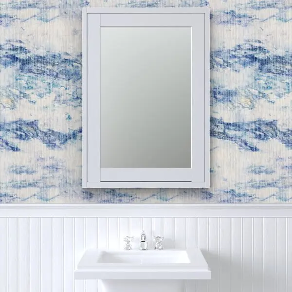 Spoonflower White Clouds Modern Abstract Wallpaper Navy Custom Pre-pasted Wallpaper