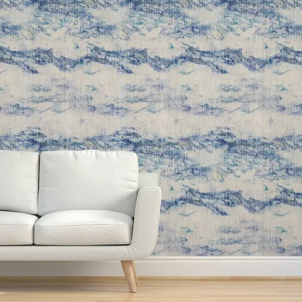 Spoonflower White Clouds Modern Abstract Wallpaper Navy Custom Pre-pasted Wallpaper