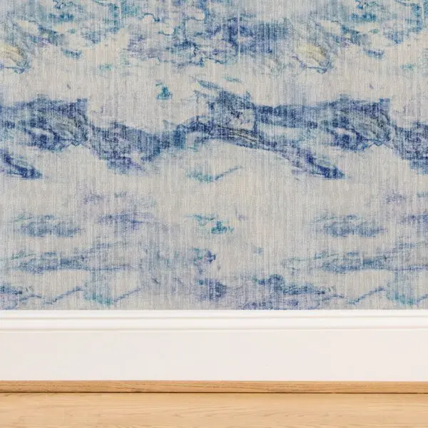 Spoonflower White Clouds Modern Abstract Wallpaper Navy Custom Pre-pasted Wallpaper