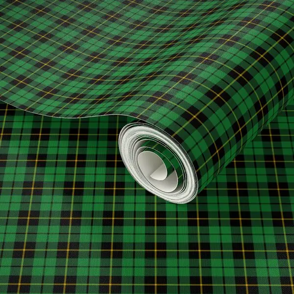 Spoonflower Black Green Plaid Tartan Scottish Hunting Wallace Custom Pre-pasted Wallpaper - Green,black,brown