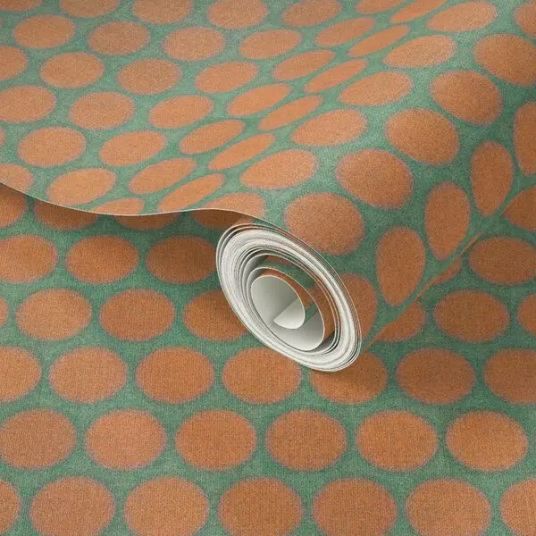 Spoonflower Green Orange Circles Modern Dots Citrus Woven Custom Pre-pasted Wallpaper - Brown,green