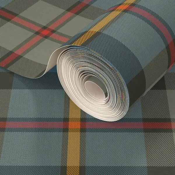 Spoonflower Macleod Green Or Hunting Tartan Grey Weathered 100% Natural Sisal Grasscloth Wallcovering - Black,blue,yellow