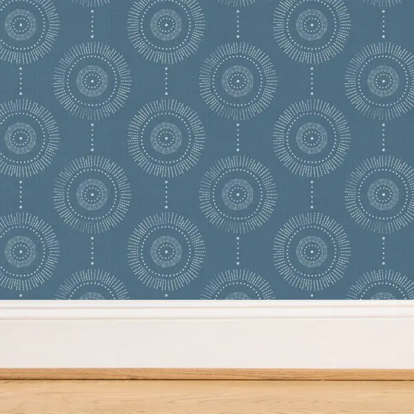 Spoonflower Circles Geometric Abstract Medallion Moroccan Custom Pre-pasted Wallpaper - Blue