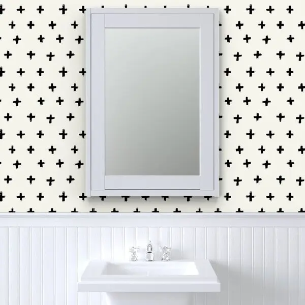 Spoonflower Plus Black White Geometric Geo Custom Pre-pasted Wallpaper