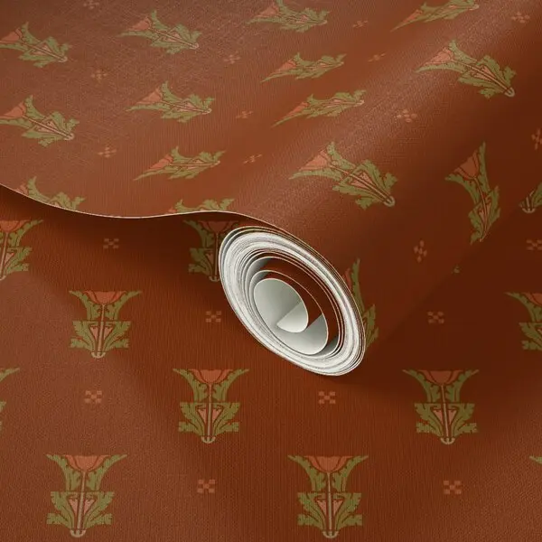 Spoonflower Medieval Victorian Art Nouveau Damask Craftsman Traditional Wallpaper - Brown