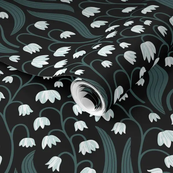 Spoonflower Pine Mint Floral Color Custom Removable Wallpaper - Green,black,blue