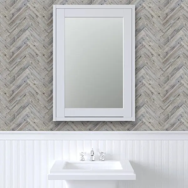 Spoonflower Grey Geometric Taupe Wood Herringbone Chevron Custom Pre-pasted Wallpaper