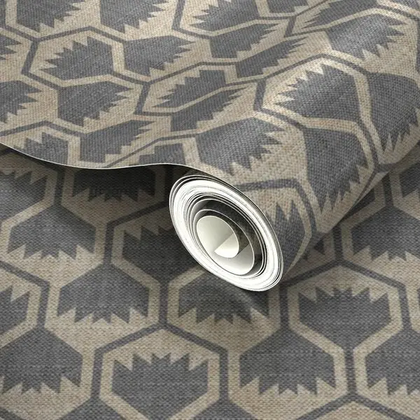 Spoonflower Geometric Woven Geo Texture Linen Tribal 100% Natural Sisal Grasscloth Wallcovering - Tan