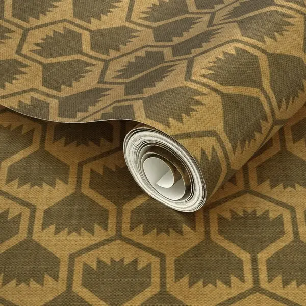Spoonflower Geometric Woven Geo Texture Linen Tribal 100% Natural Sisal Grasscloth Wallcovering - Tan