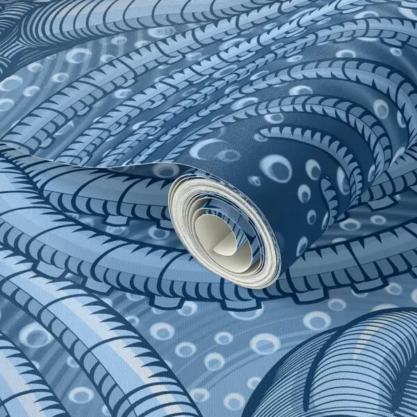 Spoonflower Comics Spiral Squid Ocean Octopus Cthulhu Traditional Wallpaper