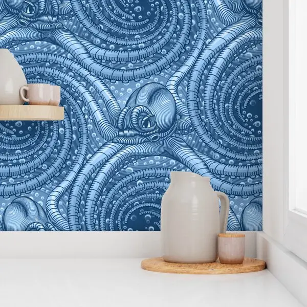 Spoonflower Comics Spiral Squid Ocean Octopus Cthulhu Traditional Wallpaper