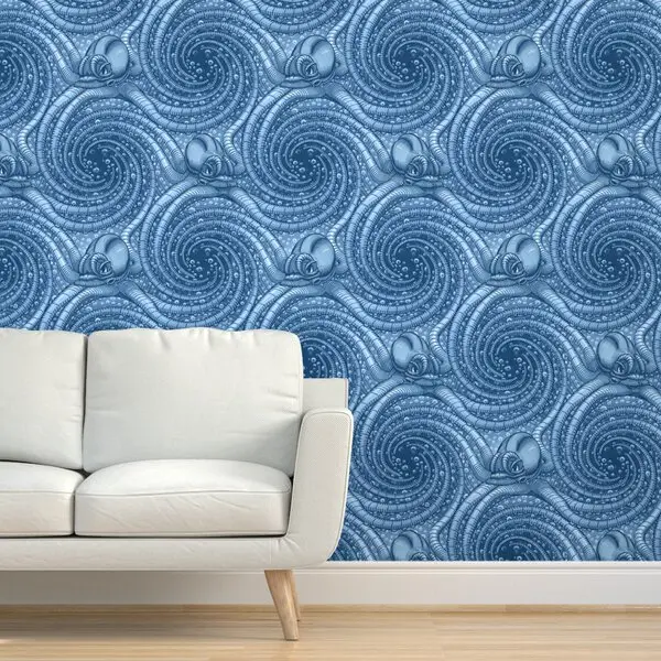 Spoonflower Comics Spiral Squid Ocean Octopus Cthulhu Traditional Wallpaper