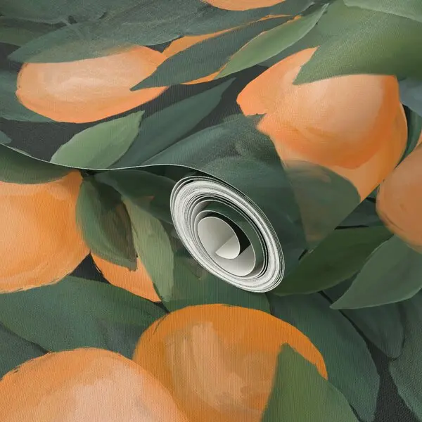 Spoonflower Modern Classy Citrus Summer Oranges Moody Custom Removable Wallpaper - Green,orange,brown