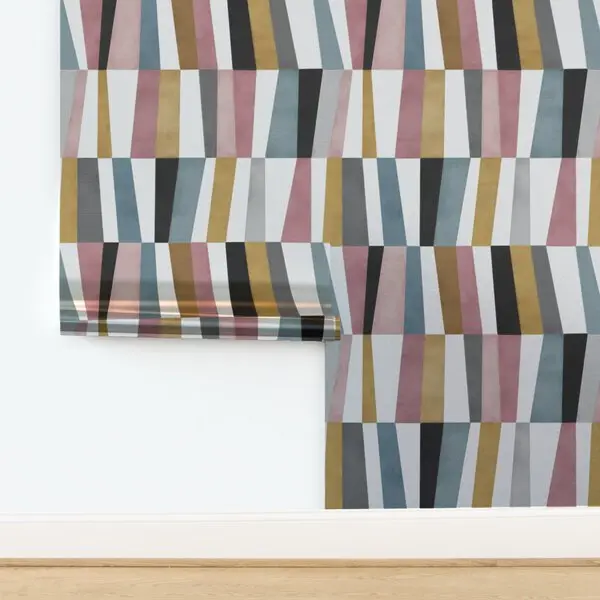 Spoonflower Pink Black White Geometric Abstract Stripes Rose Wallpaper