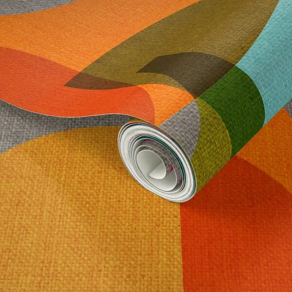 Spoonflower Pink Mid Century Modern Kaleidoscope Geometric Custom Pre-pasted Wallpaper - Pink,orange,red