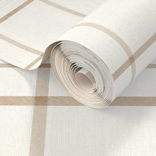 Spoonflower And White Plaid 100% Natural Sisal Grasscloth Wallcovering - Beige