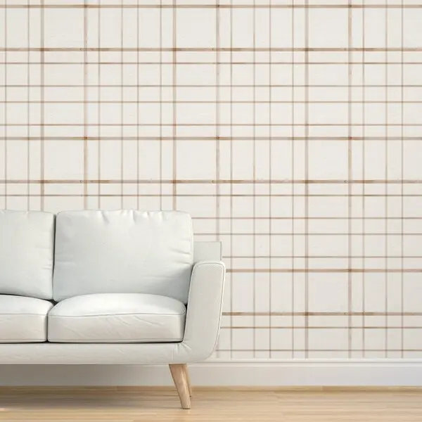 Spoonflower And White Plaid 100% Natural Sisal Grasscloth Wallcovering