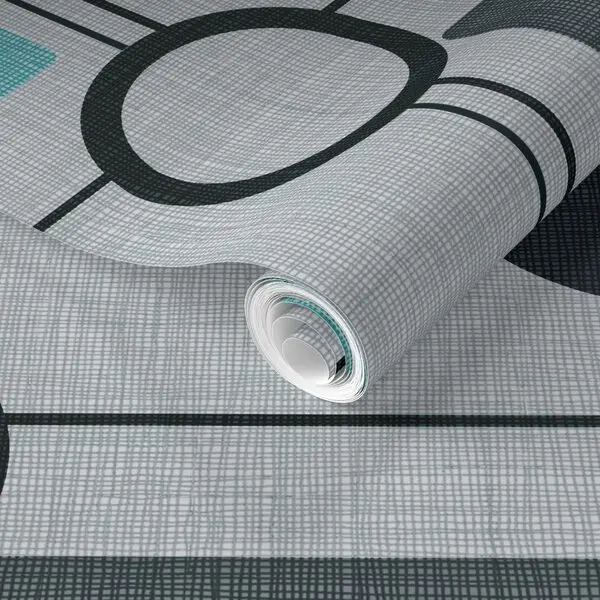 Spoonflower Black White Vintage Blue Retro Grey Circles Custom Pre-pasted Wallpaper - Gray,black,blue