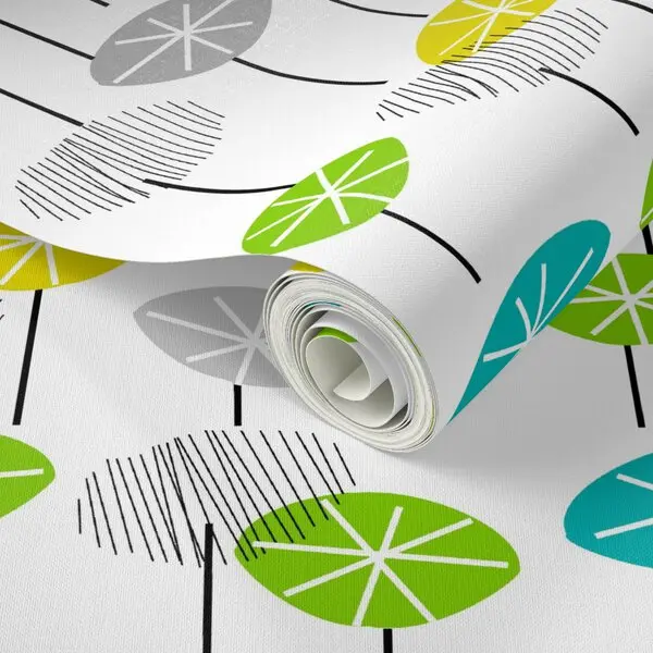Spoonflower Whimsical Dandelion Spring Garden Flowers Summer Custom Removable Wallpaper - Green,yellow,gray