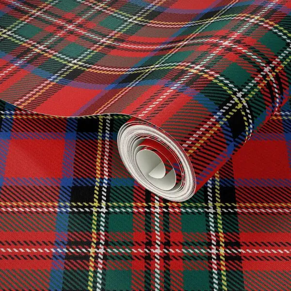 Spoonflower Stuart Tartan Plaid Clan Kilt Scotland Custom Pre-pasted Wallpaper - Red,green,brown