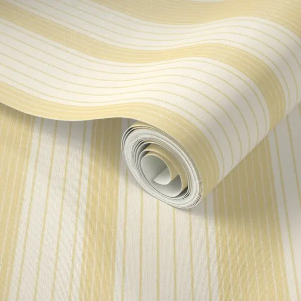 Spoonflower Vintage Stripe Cream Country House French Custom Pre-pasted Wallpaper - Yellow