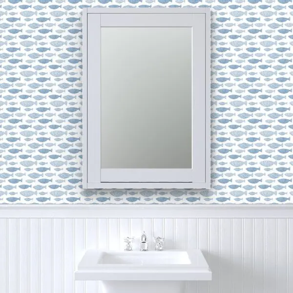 Spoonflower Watercolor Fish Sea Ocean Animals Custom Pre-pasted Wallpaper
