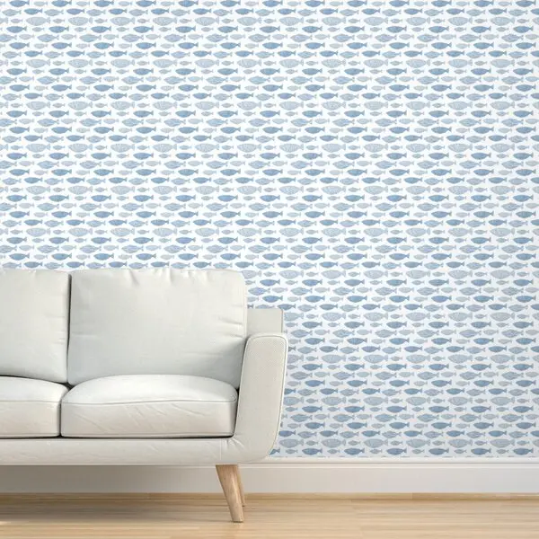 Spoonflower Watercolor Fish Sea Ocean Animals Custom Pre-pasted Wallpaper
