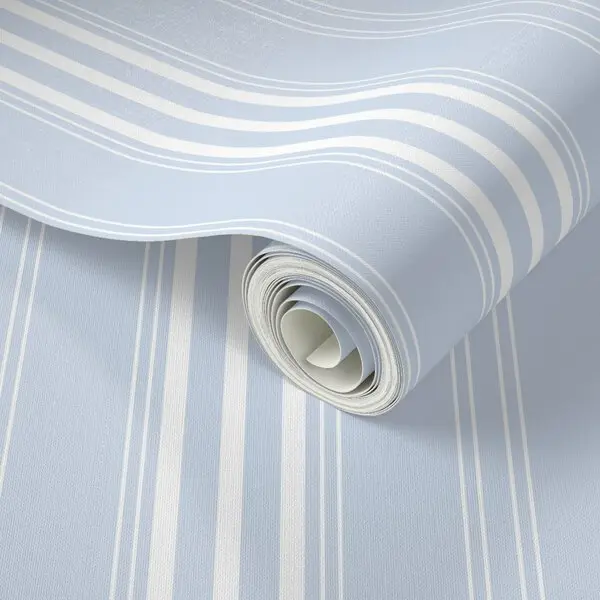 Spoonflower Beach Style Stripes And White Ticking Swedish Custom Pre-pasted Wallpaper - Blue