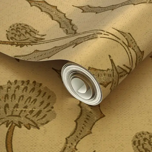Spoonflower Flower Vintage Stripe Floral Neutral Texture Linen 100% Natural Sisal Grasscloth Wallcovering - Beige