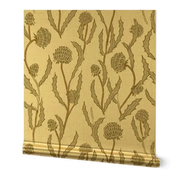 Spoonflower Flower Vintage Stripe Floral Neutral Texture Linen 100% Natural Sisal Grasscloth Wallcovering