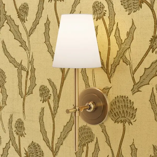 Spoonflower Flower Vintage Stripe Floral Neutral Texture Linen 100% Natural Sisal Grasscloth Wallcovering