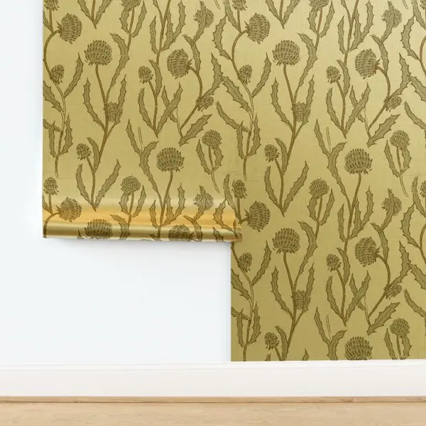 Spoonflower Flower Vintage Stripe Floral Neutral Texture Linen 100% Natural Sisal Grasscloth Wallcovering