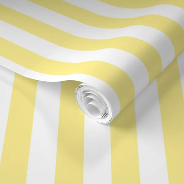 Spoonflower Stripe Yellow Stripes Striped Butter Buttermilk Custom Pre-pasted Wallpaper - Gray,yellow,green
