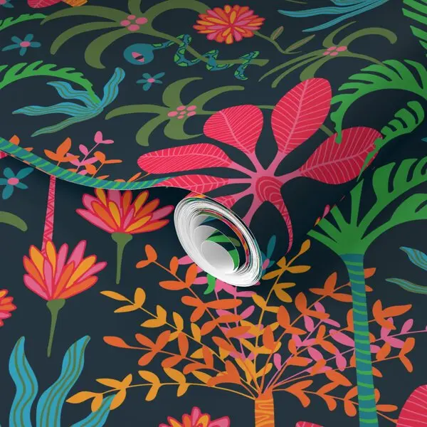 Spoonflower Bohemian Unblinkstudio Jackietahara Tropical Custom Removable Wallpaper - Pink,green,brown
