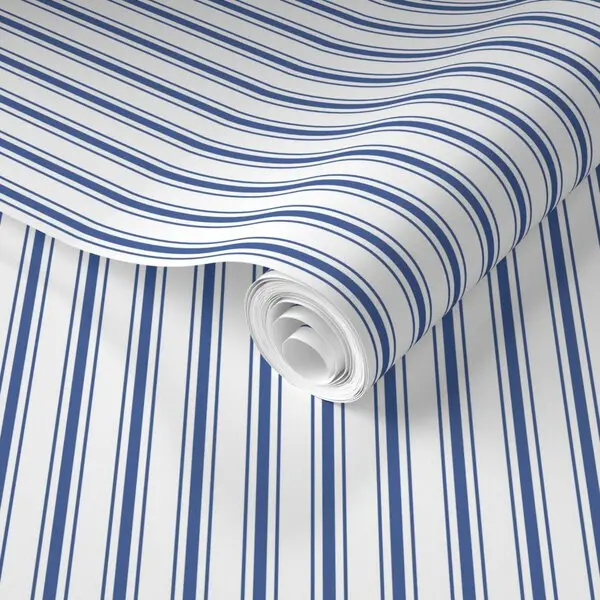 Spoonflower Striped Dark Ticking Stripes Pattern Mattress Traditional Wallpaper - Blue