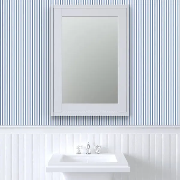 Spoonflower Striped Dark Ticking Stripes Pattern Mattress Traditional Wallpaper - Blue