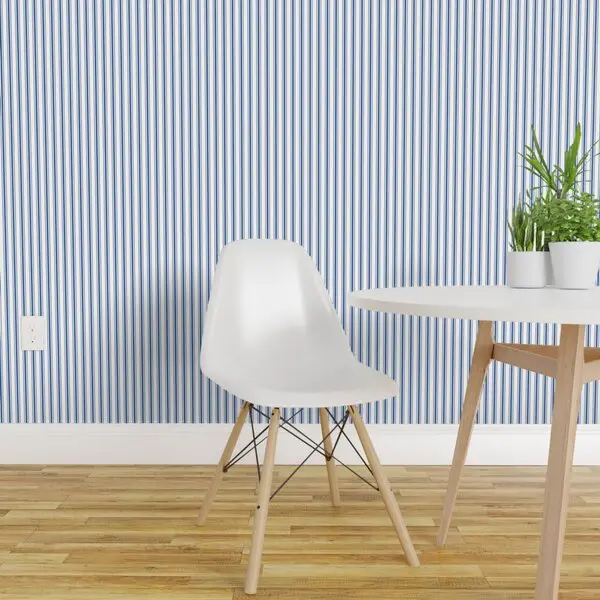 Spoonflower Striped Dark Ticking Stripes Pattern Mattress Traditional Wallpaper - Blue