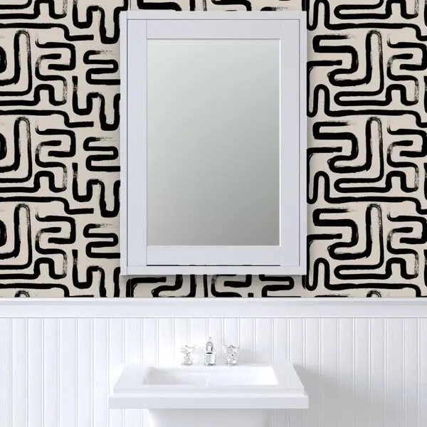 Spoonflower Abstract Wallpaper Paint Tribal Maze Snakes 100% Natural Sisal Grasscloth Wallcovering