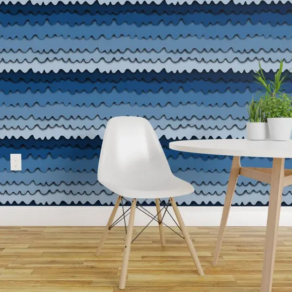 Spoonflower Water Abstract Decor Waves Sea Custom Pre-pasted Wallpaper