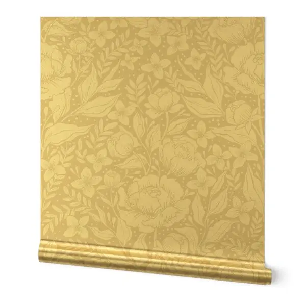 Spoonflower Peonies -neutral Botanical Art Nouveau Large Scale 100% Natural Sisal Grasscloth Wallcovering